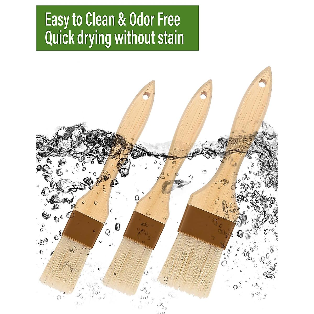 Pastry brush,Basting brush for Cooking,Natural Bristle BBQ Brush for Oil & Sauce,Wooden Handle Food Brush for Baking,Easy Clean Butter Brush,Durable Kitchen Culinary Utensil (1", 1 1/2 Inch,3 Pack)