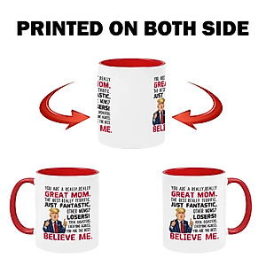 YHRJWN - Gifts for Mom, Great Mom Coffee Mug, Mom Birthday Gifts, Funny Mom Cup Gifts from Daughter Son, Great Mothers Day Gifts Christmas for Mom Mother 11 Oz White(Red Handle)