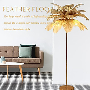 ESTUWD Ostrich Feather Floor Lamp, Dimmable Floor Lamp with Footswitch (Contains Light Sources), Gold Standing Lamp for Bedrooms and Living Room H : 160cm… (Camel)