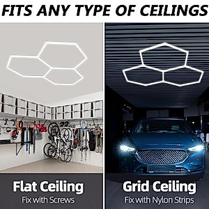 DHXYHQY LED Hexagon Lights - LED Hexagon Garage Lights, 105W 15000 Lumen, Hexagon Ceiling Lighting, Cool White Light 6500K, for Garage Gym Barber Shop Car Detailing Shop