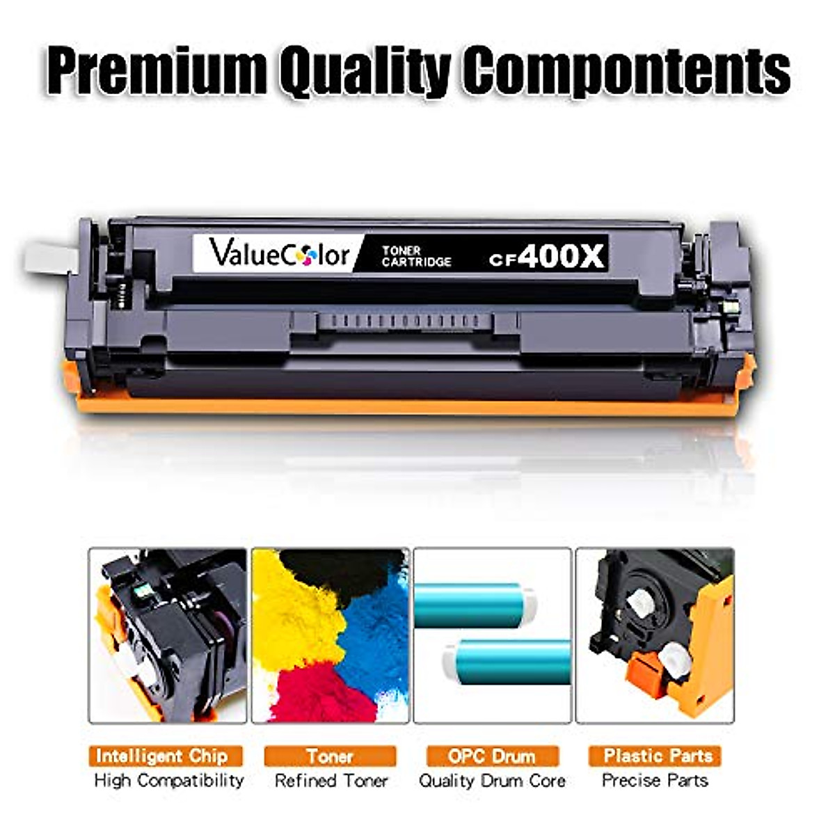 Valuecolor Compatible Toner Cartridge Replacement for HP 201X 201A CF400X CF401X CF402X CF403X CF400A Used in Color Pro MFP M277dw MFP M277c6 M277n M252n M252dw Printer (4 Pack)