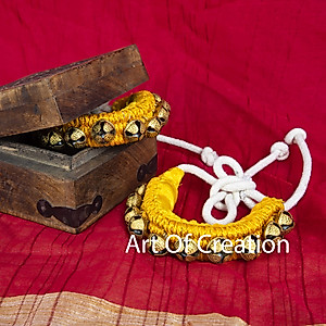 Art Of Creation Dancing Ghungroo Big Bells Pair 1 Lines Anklet Handmade Musical Instrument Classical Bharatnatayam Kuchchipudi Ghungru (Yellow Paded 20 Bell)