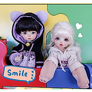 New 1/6, 1/4,1/3 BJD Doll Clothes Cute Cat Sweater Hoodie Jacket for Big 1/6, Yosd, 30cm/45cm/60cm Dolls Clothing BJD SD Doll Accessories (Black-Purple,1/6)