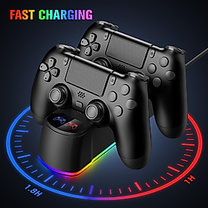 2 Pack Controllers with Charging Dock Station for PS4, Wireless Controller Compatible with PS4/Pro/Slim, with LED Charging Dock 2 Controller