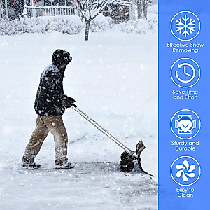 GYMAX Snow Shovel, Rolling Snow Pusher for Driveway, Heavy Duty Snow Plow Shovel with 26” Wide Blade, Built-in Wheels & Adjustable Handle, Wheeled Ergonomic Snow Removal Tools