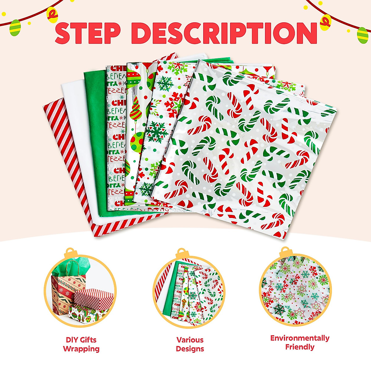 JOYIN 150 Pieces Christmas Wrapping Tissue Paper w/ Hologram & Prints for Gift Decoration, Gift Wrapping Boxes and Bags, Holiday Gift Extra-Special, Christmas Trees, Wine Bottles, Art & Craft and More