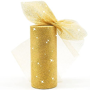 Gold Glitter Tulle Rolls, 6 Inch by 25 Yards Sparkle Fabric Ribbon for DIY Tutu Skirt Sewing Bow Wedding Decorations Craft Supplies