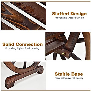 Giantex Outdoor Bench Wooden Wagon Wheel Bench, 2-Person Outdoor Garden Bench W/Slatted Seat, Backrest, Armrests for Backyard, Garden Rustic Retro Style Outside Decor Lounge Furniture Patio Bench