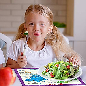 Simply Magic 5 Placemats for Kids - Kids Placemats Non Slip, Washable Reusable Children Placemats, Educational Placemats: USA and World Maps, Periodic Table, US Presidents, Plastic Placemats for Kids
