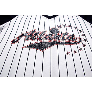 Womens City Baseball Fans Sporty Pinstripe V Neck Tee Shirts - White & Navy Size: Small