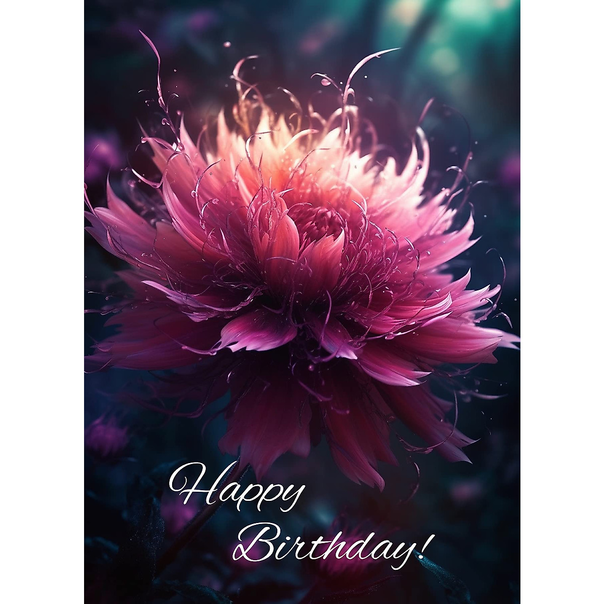 PIXILUV HAPPY BIRTHDAY Greeting card ~ Beautiful Mystical Pink Sparkling Flower ~ Birthday Wishes Greetings Vintage Large Card