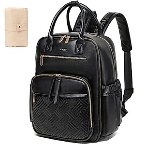 Yomiky Leather Diaper Bag Backpack for Women with Multiple Pockets,Laptop Compartment and Changing Pad.