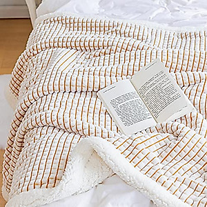 LOMAO Sherpa Blanket Throw Blanket Soft Warm Fleece Blanket Thick Blanket with Grid Pattern for Couch Sofa Bed Chair Home Decor (Mustard Yellow, 51"x63")