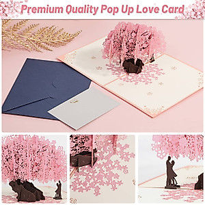 Shynek Cherry Blossom Pop Up Wedding Anniversary Card, 3D Love Card, Valentines Gift for Her, with Envelope and Blank Note