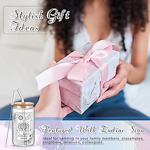 Uiifan 16 oz Zodiac Iced Coffee Glasses Beer Can Shaped Drinking Glasses Glass Cups with Lids and Straws Cleaning Brush Cute Drinking Jars Zodiac Gifts for Women Men Tea Soda (Gemini Style)