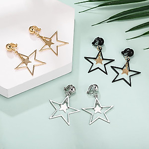 Star Drop Earrings for Women Gold Star Clip on Earrings Double Star Non Piercing Ear Clip Birthday Party Jewelry Dainty Gifts for Women