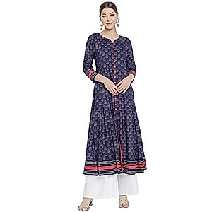 Yash Gallery Women's Plus Size Floral Printed Anarkali kurta (Blue)