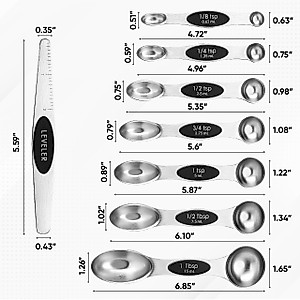 Spring Chef Magnetic Measuring Cups & Spoons Set (Patent Pending), Strong N45 Magnets, Heavy Duty Stainless Steel Fits in Spice Jars for Baking & Cooking, BPA Free, Round Set of 15 with Leveler, Black