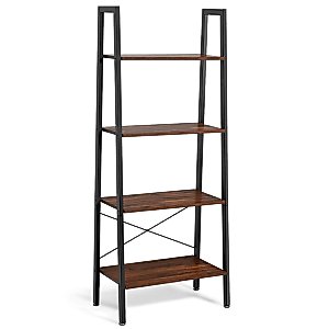 Giantex Ladder Shelf 4-Tier Industrial Bookshelf Storage Rack Shelves for Home and Office Use, Wood Display Rack with Metal Frame (Rustic Brown)