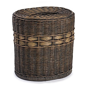The Basket Lady Drop-in Oval Wicker Waste Basket with Removable Metal Liner, Antique Walnut Brown, 12" L x 9.5" W x 12" H