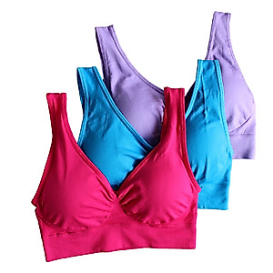 KINYAOYAO 3 Pack Women's Ultimate Comfy Medium Support Seamless Wireless Sports Bra with Removable Pads,4X