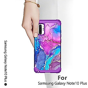 Hekodonk for Samsung Galaxy Note 10 Plus Case,Heavy Duty Shockproof Protection Hard Plastic+Silicone Rubber Hybrid 3 in 1 Drop Protective Case for Samsung Galaxy Note 10 Plus Purple Blue Marble