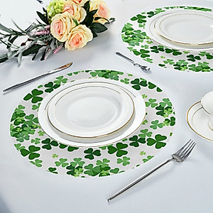 St. Patrick's Day Placemats Lucky Clover Shamrocks Round Placemats Set of 6 for Kitchen Table Washable Kitchen Table Mats Place mats