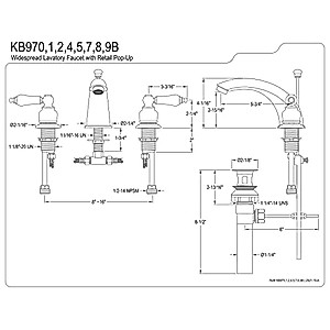 Kingston Brass KB972B Victorian Widespread Bathroom Faucet, 8-Inch Adjustable Center, Polished Brass