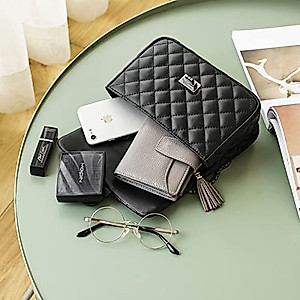 Women Leather Crossbody Satchel Bag Small Tote Shoulder Handbags Quilted Bag (black1)