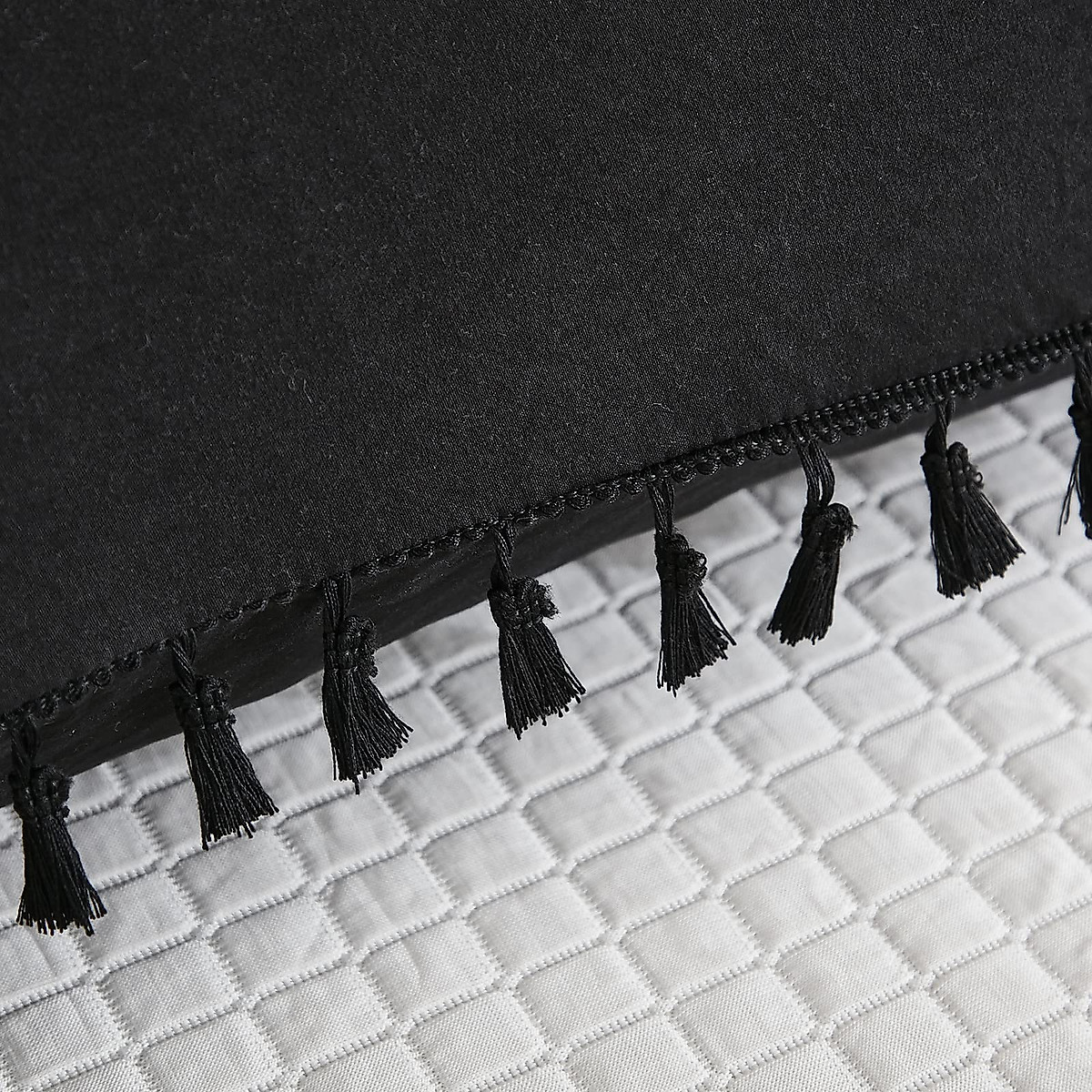 Black Body Pillow Cover Boho Body Pillowcase with Pocket Closure Shabby Chic Tassel Fringed Bohemian Bedroom Decor Decorative Pillowcases for Sofa Bed(Body, Black)