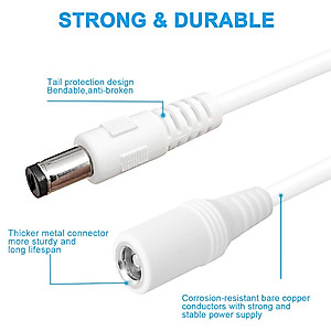 SIOCEN【2-Pack DC Power Extension Cable 13ft 5.5mm x 2.1mm 12V DC Security Camera Extension Cord Male to Female for CCTV Indoor,Standalone LED Strip,DC Power Supply Adapter Extender Cable
