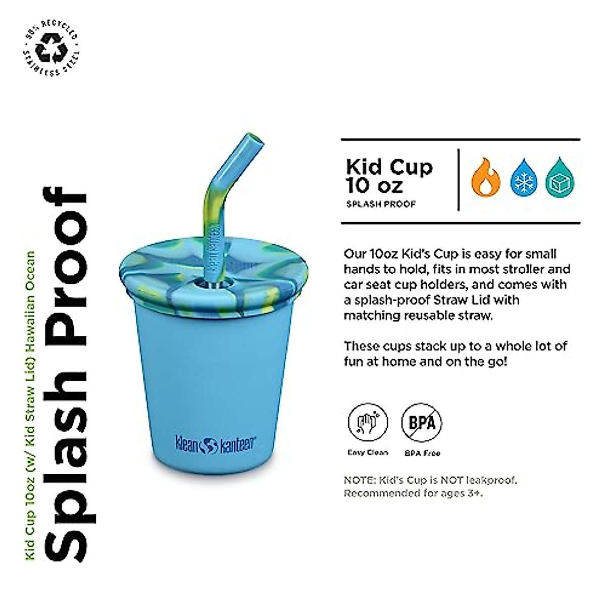 Klean Kanteen Kid Cup 10oz Stainless Steel Cup with Spill-Poof Straw Lid - Hawaiian Ocean