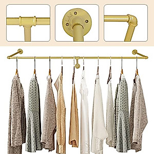 Industrial Pipe Wall Mounted Clothing Rack, Commercial or Residential Wardrobe Clothes Display Rod Retail Wedding Dress Display Rack Closet Storage Clothes Organizer (Gold)