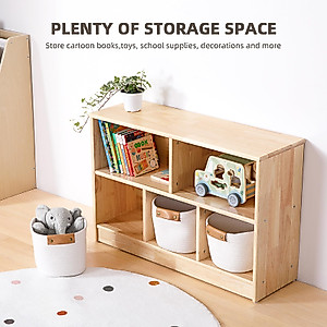 OOOK Rubber Wood 5-Compartment Montessori Shelf, 35.4" L, Toy Organizers and Storage, 2-Tier Wooden Storage Cabinet, Kids Classroom Organizer, Playroom, Daycare and Preschool Storage Shelves