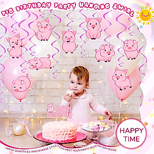 30 Pieces Pig Farm Animal Party Hanging Swirl Decorations Barnyard Theme Birthday Party Supplies Pink Piggy Hanging Foil Swirls Ceiling Decor for Girls Boys Kids Baby Shower Supplies