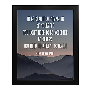 To Be Beautiful Means To Be Yourself - Thich Nhat Hanh Spiritual Wall Art Quote, Mountain Themed Wall Art Print For Home Decor, Office Decor, Zen Decor, Great Mindfulness Gift! Unframed - 8x10