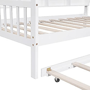 MERITLINE Twin House Bed with Trundle and Storage Shelves for Kids Wood Playhouse Bed Frame Montessori Daybed for Girls Boys Teens, White