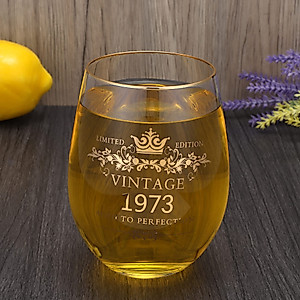wufengye 1973 51th Birthday Gifts for Women Men 15 Ounce Wine Glasses Classic Birthday Gift Water Tumbler Juice Cup Happy Birthday Present .1973 Vintage Edition 51th Anniversary