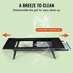 VEVOR 23 inch Portable Charcoal Grill, Flat Top Propane Gas Grills, Compact Foldable Grill, Heavy Duty Steel BBQ Grill, Mini Smoker for Travel, Outdoor Cooking, Barbecue Camping, Picnic, Patio Black