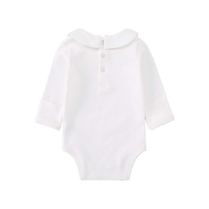 pureborn Baby Boy Girl Long Sleeve Cotton Bodysuit Spring Fall Peter Pan Collar Romper Solid White 3-6 Months