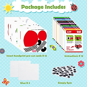 WATINC 12Pcs Spring Insect Handprint Art Craft Bug Crafts Butterfly Dragonfly Summer Springtime DIY Bug Kit Animal Themed Art Supplies Preschool Class Hand Print Activity Party Ornaments for Kids