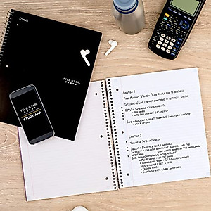 Five Star Spiral Notebook + Study App, 3 Subject, College Ruled Paper, 150 Sheets, 11" x 8-1/2, Black, 1 Count (72069)