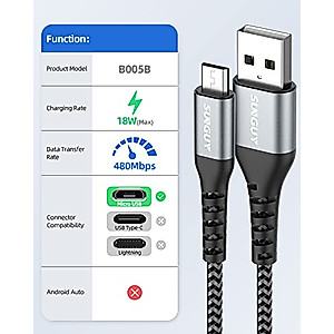 SUNGUY Micro USB Cable 1FT[3Pack] Short Braided USB 2.0 Micro Fast Charging and Data Sync Cord for Samsung Galaxy S7 Edge S6,Moto G5 G5S Plus,Sony Xperia Z3 Z5