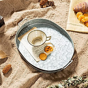 SOFE Oval Galvanized Metal Tray, Farmhouse Round Tray with Handles, Large Serving Tray Decorative and Rustic Candle Holder Tray, Coffee Table Tray Centerpieces for Dining Room、Living、Kitchen