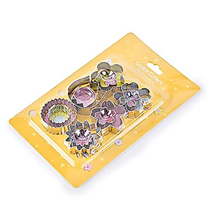 Flowers Cookie Cutter Set -12 Pieces - Plum Blossoms, Clover, Tulip, Cherry Blossoms, Sawtooth Circle, Sunflower Biscuit Fondant Cutters Stainless Steel