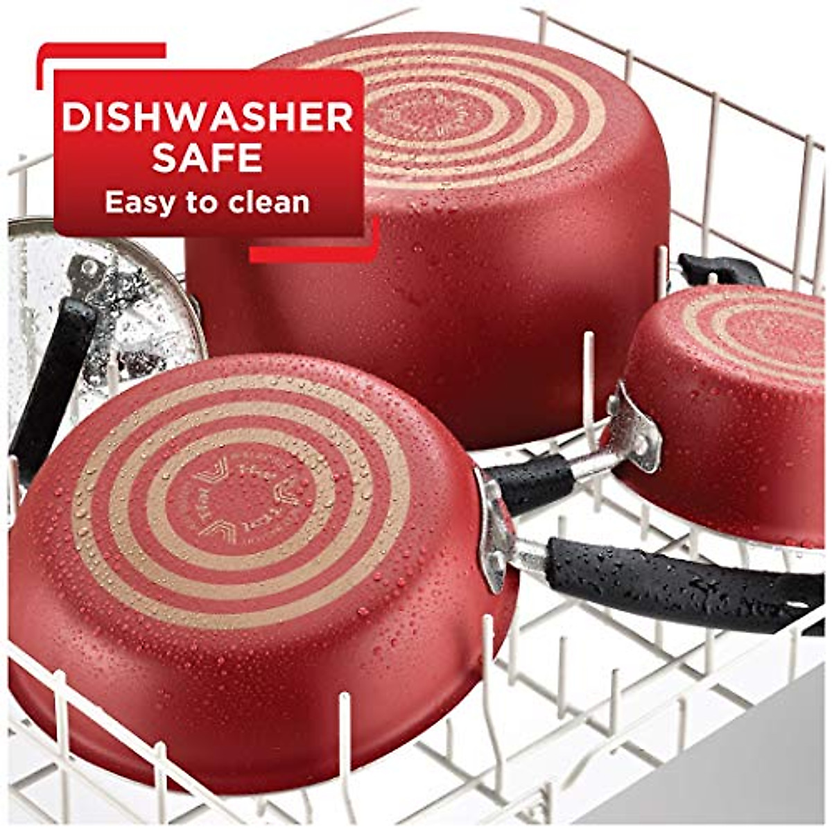 T-fal Signature Titanium Advancend Nonstick Pots and Pans Cookware Set, 12 Piece, Red