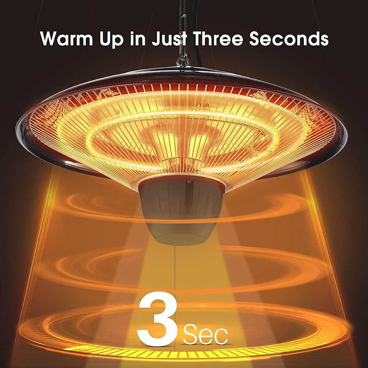 TRUSTECH Patio Heater, 1500W Electric Hanging Patio Heater for Outdoors/Indoors, 3s Fast Heating, Quiet & IP34 Waterproof, Tip-Over Shut Off, Ceiling Heater for Home Use/Balcony/Patio/Courtyard