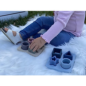 BraveJusticeKidsCo. Early Education Silicone Baby Puzzle | Stacking Building Blocks Toddler Toys (Blue)