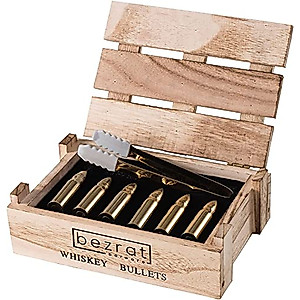 Whisksey Stones Gift Set - Set of 6 Gold Chilling Stones - Rocks Ice Cubes - Beautiful Military Wooden Gift Box for Men, Christmas Stocking Stuffers for Dad