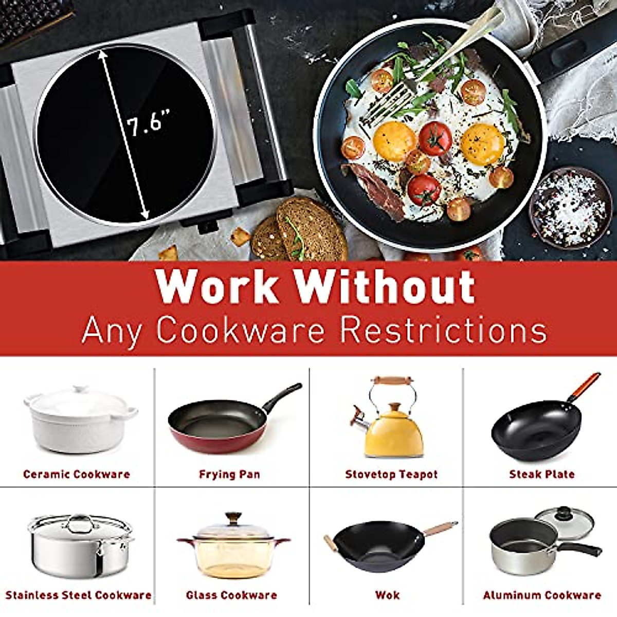 Techwood Hot Plate Portable Electric Stove (Stainless Steel, Infrared Ceramic Hot Plate)